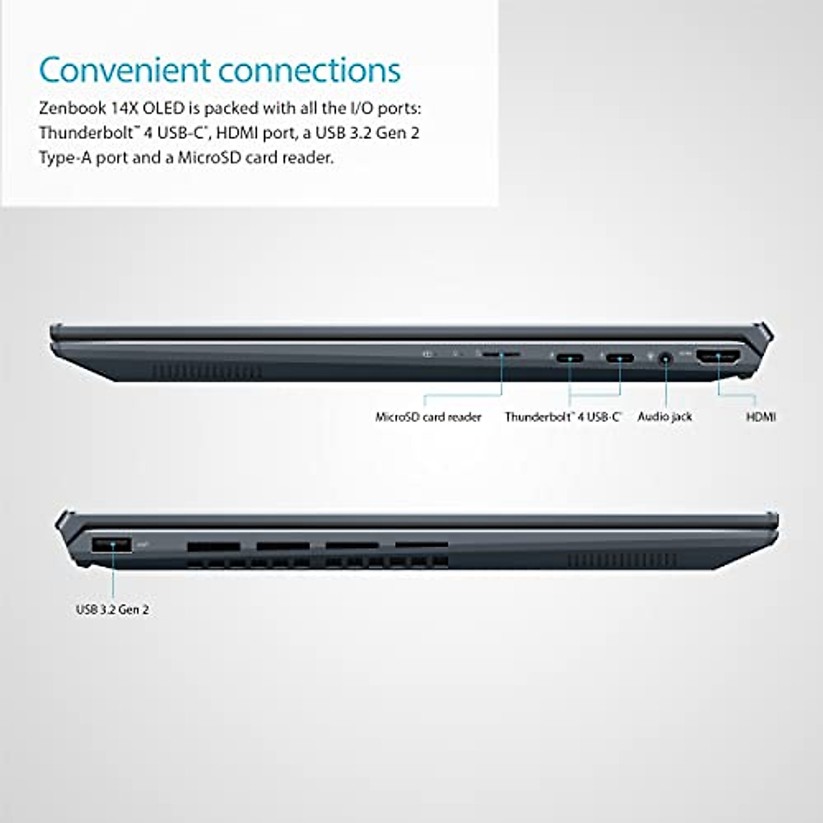 ASUS ZenBook 14X OLED Laptop, 14” 2.8K 16:10 Touch Display, Intel Core i7-1260P CPU, NVIDIA GeForce MX550, 16GB RAM, 512GB SSD, Windows 11 Home, Pine Grey, UX5400ZB-DB74T