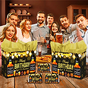 Whiskey Birthday Gift Bag for Men Whiskey Birthday Wrapping Paper Bag with Card Tissue Paper Whiskey Present Bag Beer Themed 30th 40th 50th 60th 70th 80th Birthday Gifts for Him Party Decorations