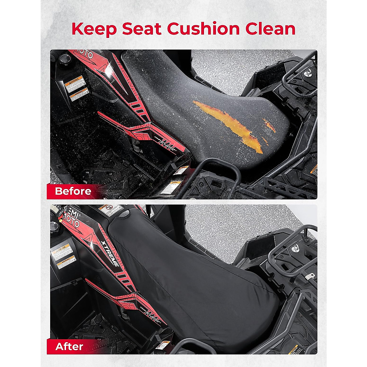 KEMIMOTO ATV Seat Cover Four Wheeler Seat Cover Water-Resistant Universal Compatible with Polaris Sportsman Fourtrax Can-Am Kawasaki Arctic Cat CFMOTO, Black