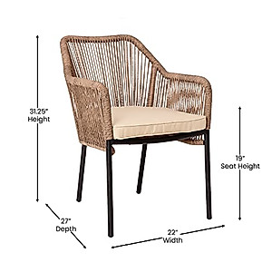 Merrick Lane Magnolia Outdoor Furniture Sets 2 Piece Natural All-Weather Woven Patio Chairs with Ivory Cushions