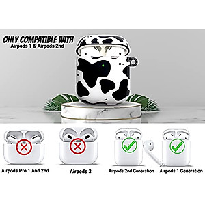 Redx1 Cow Airpod Case with Pompom and Strap Keychain Compatible with AirPods 2/1,Airpods Protective Hard Case Cover, Airpod Case for Women Girls Teen (Cow Print)
