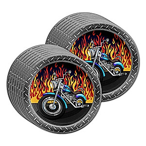 Motorcycle Biker Birthday Party Supplies Set Plates Napkins Cups Tableware Kit for 16