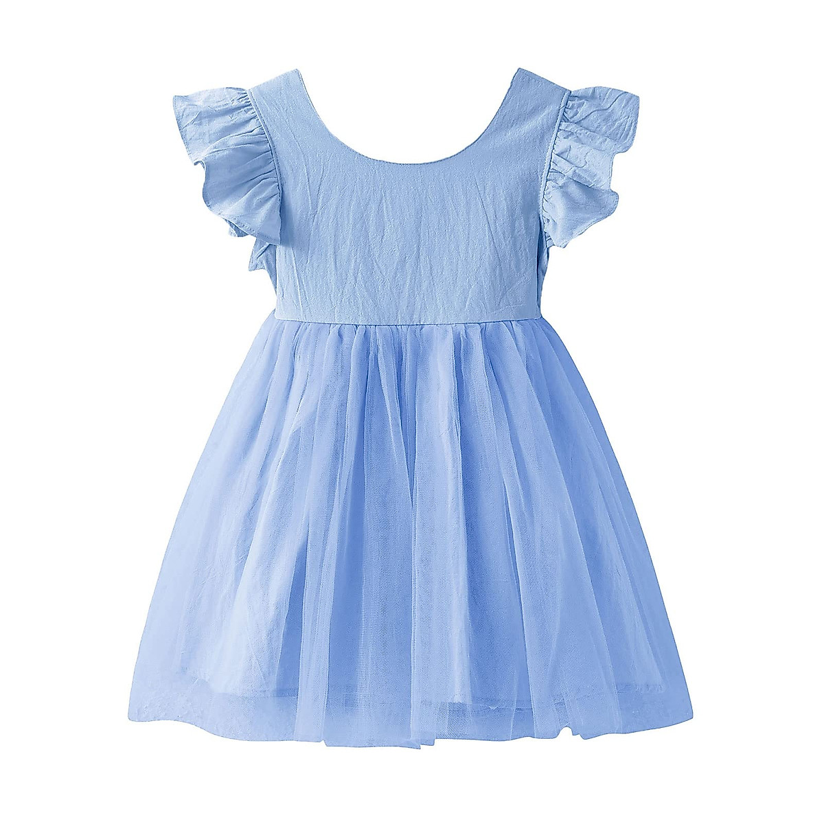 Dutebare Toddler Girls Tulle Tutu Dress Linen Ruffle Tie Back Sleeveless Kids Princess Party Dresses 829 Blue 80