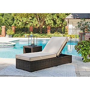 Signature Design by Ashley Coastline Bay Casual Outdoor Armless Chaise Lounge with Cushion and Adjustable Height, Beige & Dark Brown