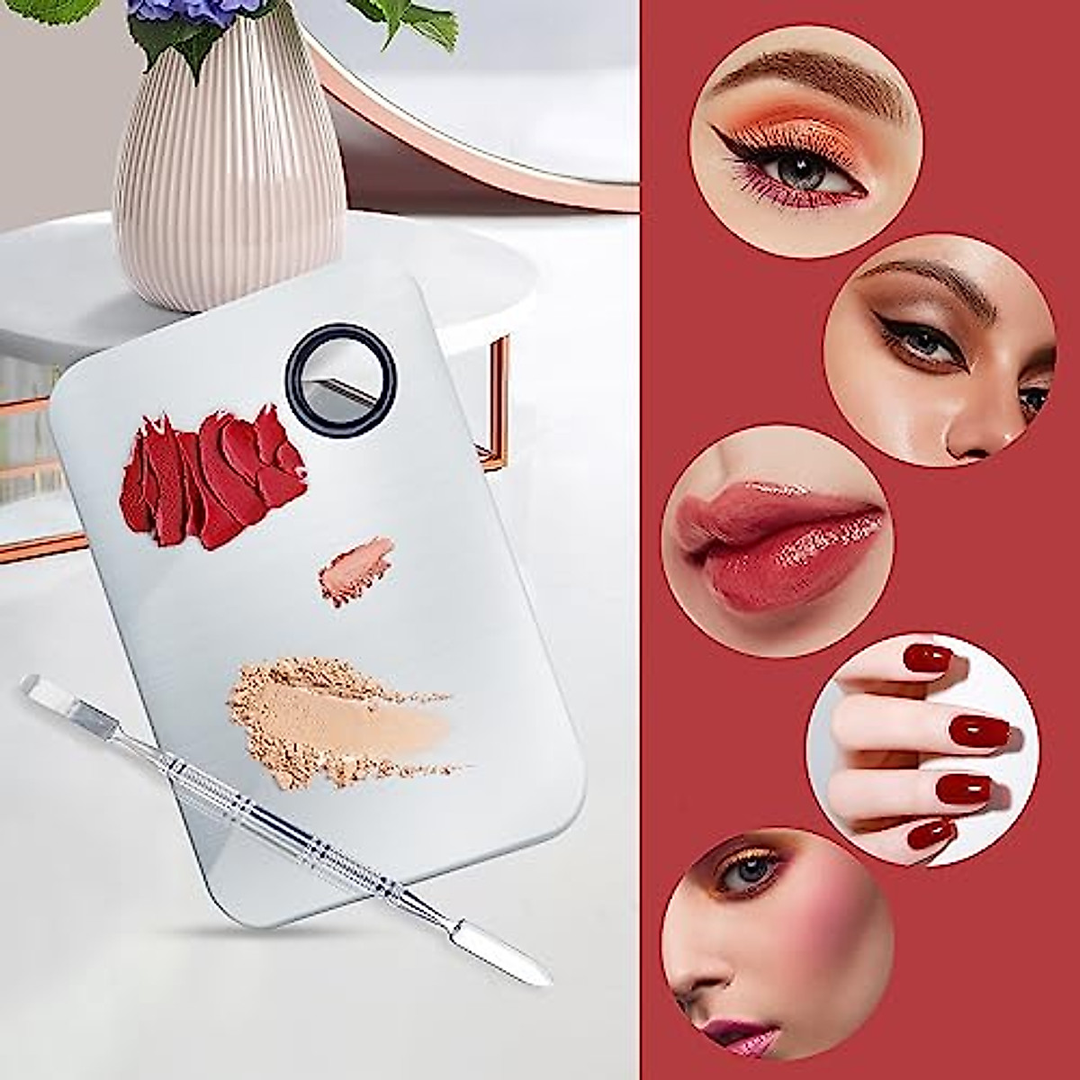 ALIOBC Makeup Mixing Palette, Upgrad Stainless Steel Metal Mixing Tray with Spatula Artist Tool for Mixing Foundation Nail-Art