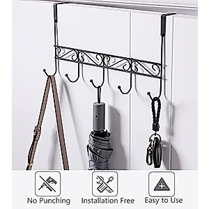 WENLION Over The Door Hook, Over Door Hanger for Coat, Towel, Bag, Robe - 5 Hooks (Black)