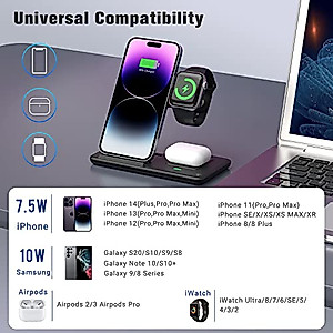 Charging Station for Apple Multiple Devices, 3 in 1 Fast Wireless Charger Foldable for iPhone 14/13/12/11/Pro/XS/Xs Max/XR/X/SE/8/8 Plus Apple Watch 8/7/6/SE/5/4/3/2 AirPods 3/2/Pro with Adapter