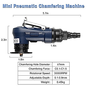2 in 1 Mini Pneumatic Chamfering Machine,Air Chamfer Tool for Chamfering Metal Round Corner,45 degree Arc Corner Beveling Trimming Deburring Machine (Blue)