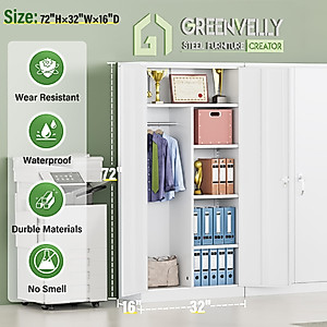 Greenvelly Metal Wardrobe Closet with Doors and Shelves,72" Armoire Wardrobe Closet for Hanging Clothes for Office, Home, School, Employee,Gym(White)