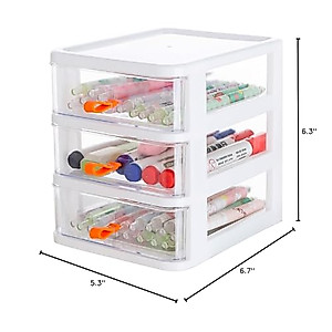 Gagee 3 Drawer Mini Desktop Unit,Plastic dressers with drawers for Arts and Crafts, Small Tools, Sewing Accessories, Stationary, and Hardware,Clear/White Frame