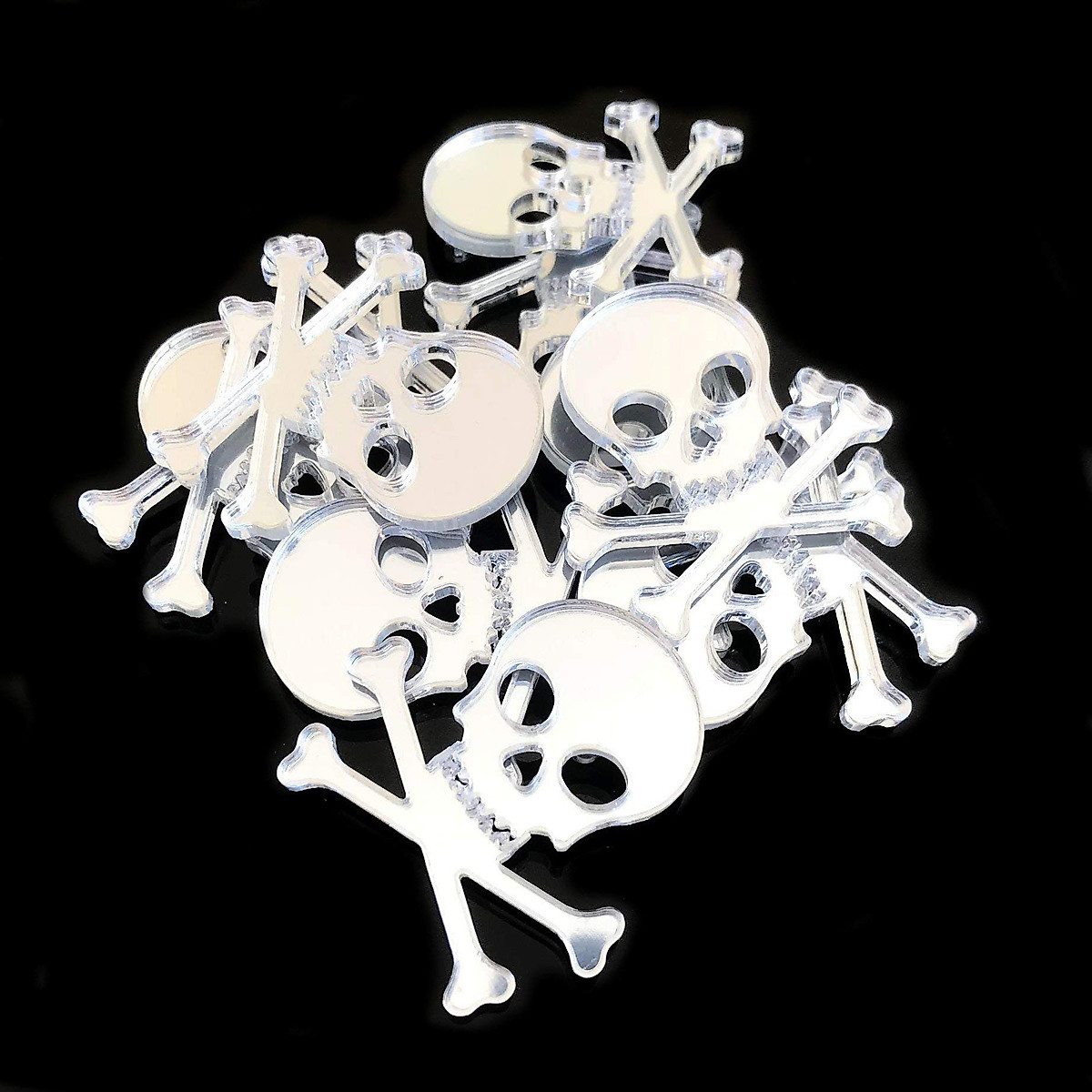Super Cool Creations Skull & Crossbones Shaped Crafting Mirrors, Set of 10, Many Colours, Shatterproof Acrylic, Orange, Pack of 10 x 7cm