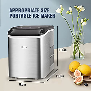 WANAI Ice Makers Countertop Portable Ice Machine 26.5lbs/24H 9 Ice Cubes in 6-8 Mins Electric Ice Making Machine with Ice Scoop and Basket L&S Bullet Sizes for Home Party Office Bar Camping RV