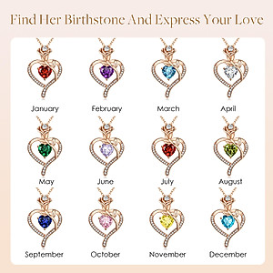LOUISA SECRET Rose Flower Heart Birthstone Necklaces for Women, 925 Sterling Silver Fine Jewelry, Pendant Heart Necklaces Birthday Anniversary Christmas Gift for Women Wife Mom Girlfriend Lady