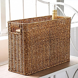 Cabilock Magazine Newspaper Basket Wicker Waste Basket Rustic Book Rattan Magazine Holder File Folder Organizer Decorative Storage Bins Chopsticks Magazine Basket Plastic Toilet Paper Child
