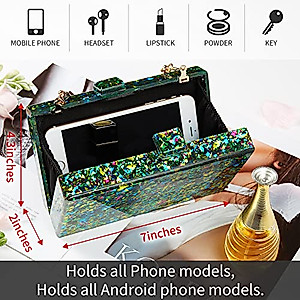 NUSTTAL Clutch Purses for Women wedding Evening Bag Shoulder Handbag Glitter Acrylic Box Clutch Bag-Green