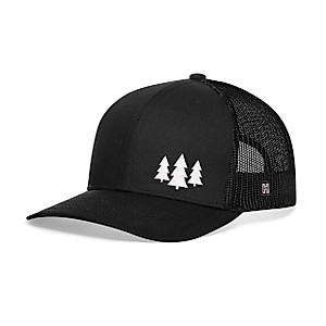 HAKA Pine Trees Embroidered Trucker Hat, Outdoor Hat for Men & Women, Adjustable Baseball Cap, Mesh Snapback, Golf Hat Black