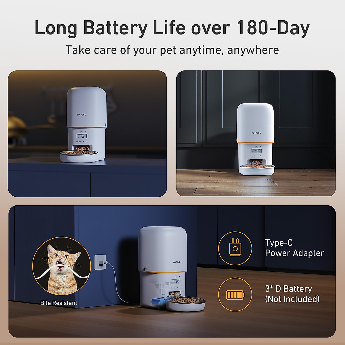 2025 Upgraded Automatic Cat Feeder - 4L Timed Auto Pet Feeder for Cat and Dog with Dry Food Dispenser, 180-day Battery Life, 1-6 Meals Per Day, 1-16 Portion, Desiccant Bag Keeps Food Fresh