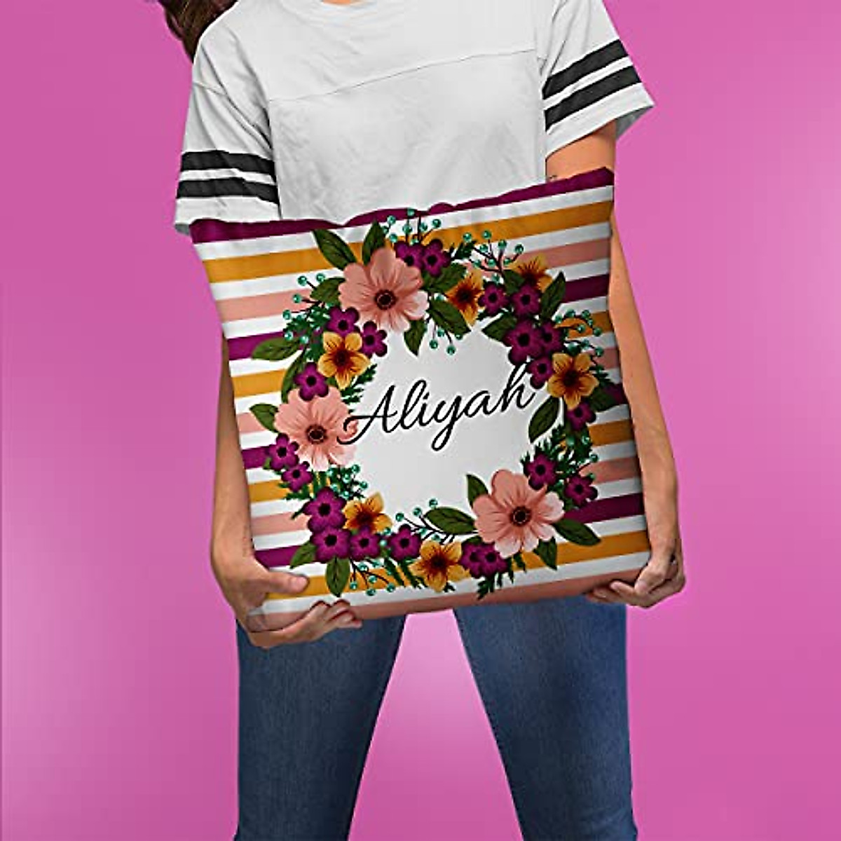 IWKWUZILM Custom Gifts Personalized Floral Pillow |10 Designs| Flower Pillow with Name Custom Name Pillow Cover Gifts for Girls - Christmas Mother's Day Birthday Gift idea (Mix Color, 18inX18in)