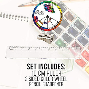 U.S. Art Supply 82-Piece Deluxe Artist Studio Creativity Set Wood Box Case - Art Painting, Sketching Drawing Set, 24 Watercolor Paint Colors, 24 Oil Pastels, 24 Colored Pencils, 2 Brushes, Starter Kit