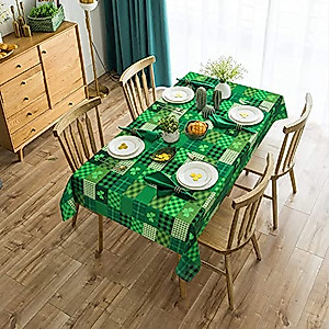 ASPMIZ St. Patrick’s Day Tablecloth, Green Lucky Shamrock Table Cloth, Buffalo Plaid Checkered Tablecloths, Four Leaf Clovers Waterproof Tablecloth Rectangle for Dinner Party Decoration, 60 x 84 inch
