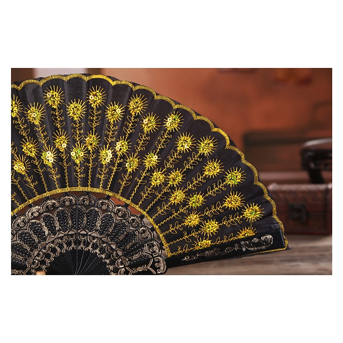Folding Hand Fan Folding Fan Handheld Folded Fan Embroidered Sequins Folding Fan Chinese Style Classical Hand Fans Dance Manual Fan Foldable Fan Hand Held Fans (Color : A6, Size : 23 * 41CM)