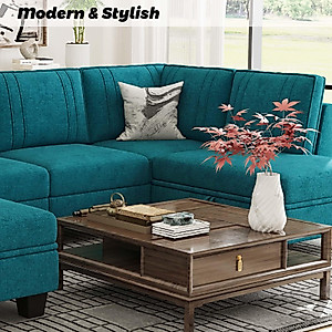Belffin 4 Seater Sectional Sofa with Reversible Chaise, L Shaped Sofa Sectional Couch with Convertible Storage Ottoman Peacock Blue