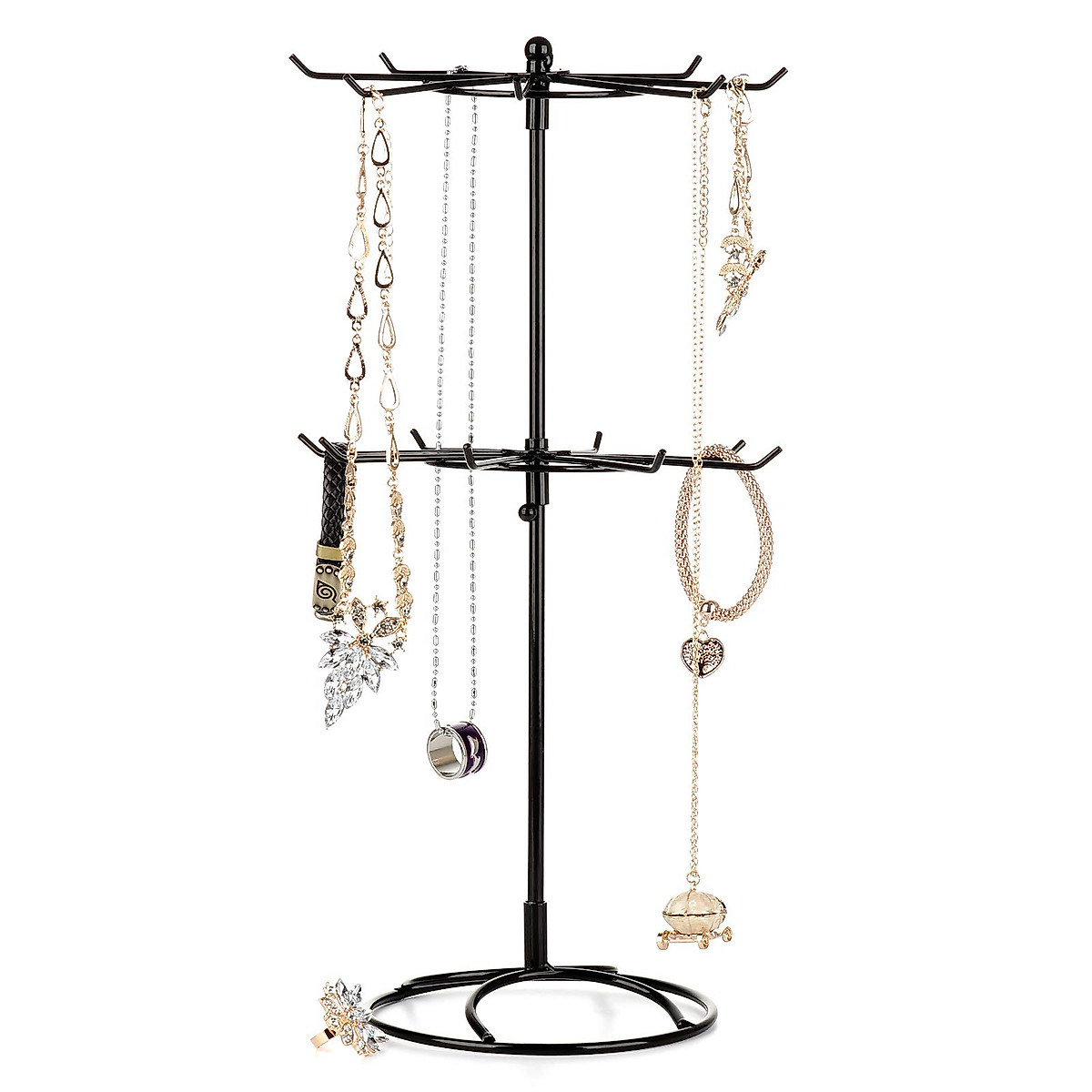 BOICXM 2 Tier Jewelry Display Holder,Retail Spinner Display Stand,Rotating Bracelet Storage Rack,Dressing Table,Black