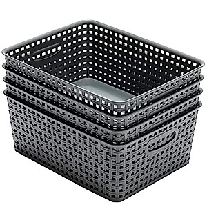 Eslite Plastic Storage Baskets for Organizing,11.42"X9"X4.7",Pack of 4 (Grey)