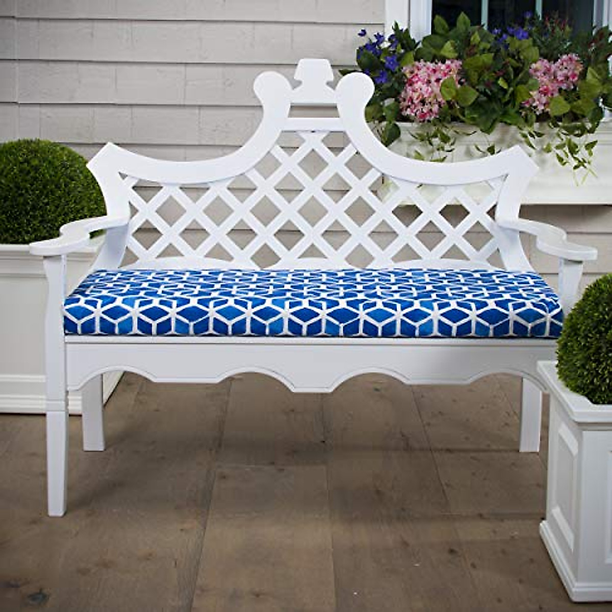 Grouchy Goose Cubed Blue Bench/Porch Swing Indoor/Outdoor Cushion, 1 Count (Pack of 1)