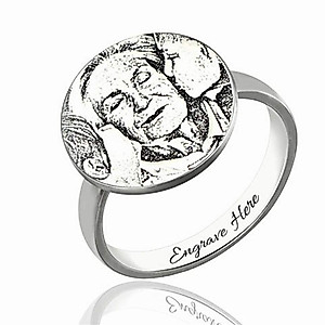 LONAGO Personalized Photo Ring Engraved Picture Stackable Ring Gift For Women (Silver, sterling-silver)