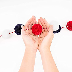 Zoe Frances Designs Patriotic Garland | Red White and Blue Garland | 4th of July Decorations | Pom Pom Garland for Independence Day, Labor Day, Veterans Day | Nautical Nursery Decor