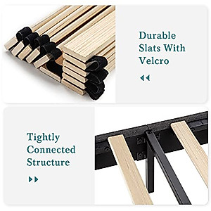 HOOMIC Queen Bed Frame with Adjustable Diamond Tufted Headboard / Fabric Upholstered Platform Bed Frame / Mattress Foundation / Wooden Slats / No Box Spring Needed / Easy Assembly, Dark Grey