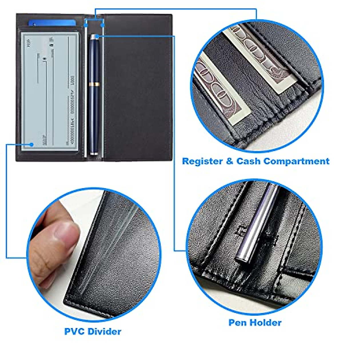 CASMONAL Premium Leather Checkbook Cover for Men and Women Checkbook Holder Wallet RFID Blocking