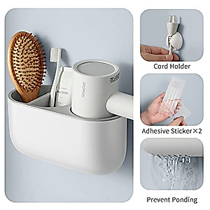 TOPHOME Hair Dryer Holder Wall Mounted Bathroom Hair Tool Organizer Blow Dryer Holder Storage Basket for Blow Dryer, Hair Straighteners, Brushes, 3 Sections(Gray&White)