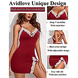 Avidlove Lingerie Women's Exotic Nightgowns Sexy Lace Lingerie for Women Shirt Dress for Women Sexy (Wine Red,S)