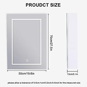 Loye Bathroom Medicine Cabinet with Lights, Aluminum Mirror Lighted Storage Cabinet, LED Medicine Cabinet with Dimmer for Bathroom (20 inches x 28 inches ), White