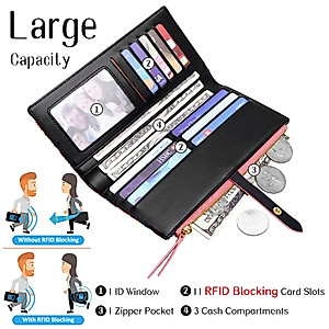 KUKOO Women Wallet Ultra Slim RFID Credit Card Holder Thin Bifold Clutch Checkbook Wallets with Zipper Pocket