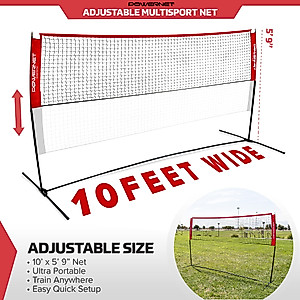 PowerNet Portable Badminton Pickleball Net, 10ft Wide, 3ft to 5ft Adjustable Height, Recreational Use, Driveway, Indoor, Outdoor, Beach, Street, Backyard, Ultra Portable