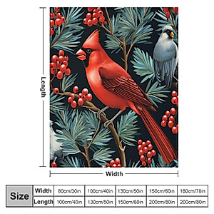 Winter Christmas Cardinal Bird Red Berries Blanket Memorial Christmas Throw Blankets for Bed 40"x50" Soft Cozy Microfiber Throw Blanket for Couch Sofa Bed for Girls Birthday Valentines Gifts