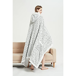 Chic Home Auburn Snuggle Hoodie Wavy Animal Pattern Robe Cozy Super Soft Ultra Plush Coral Fleece Sherpa Lined Wearable Blanket with 2 Pockets Hood Drawstring Button Closure, Silver-White, 51” x 71”