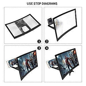 CameCosy 14" Phone Screen Magnifier, 3D HD Movie Screen Magnifying with Curved Surface Design Movies Videos Amplifier Foldable Mobile Phone Stand Screen Amplifier for All Smartphones,Black