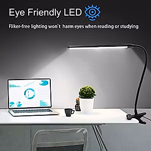 CeSunlight Clamp on Lamp, Clip Light, Desk Lamps 3 Color Temperature Setting, 10 Brightness Levels, 2m USB Cord Power Supply and AC Adapter Included, Pack of 2 (Black)