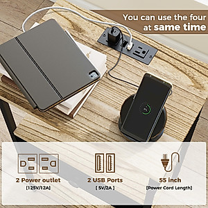 Fun Memories Nightstand with Charging Station, Solid Wood Nightstand, LED Night Stand with Fabric Drawers for Bedroom, Nightstands Bedside Tables with USB Ports & Outlets, Bed Side Table, Set of 1