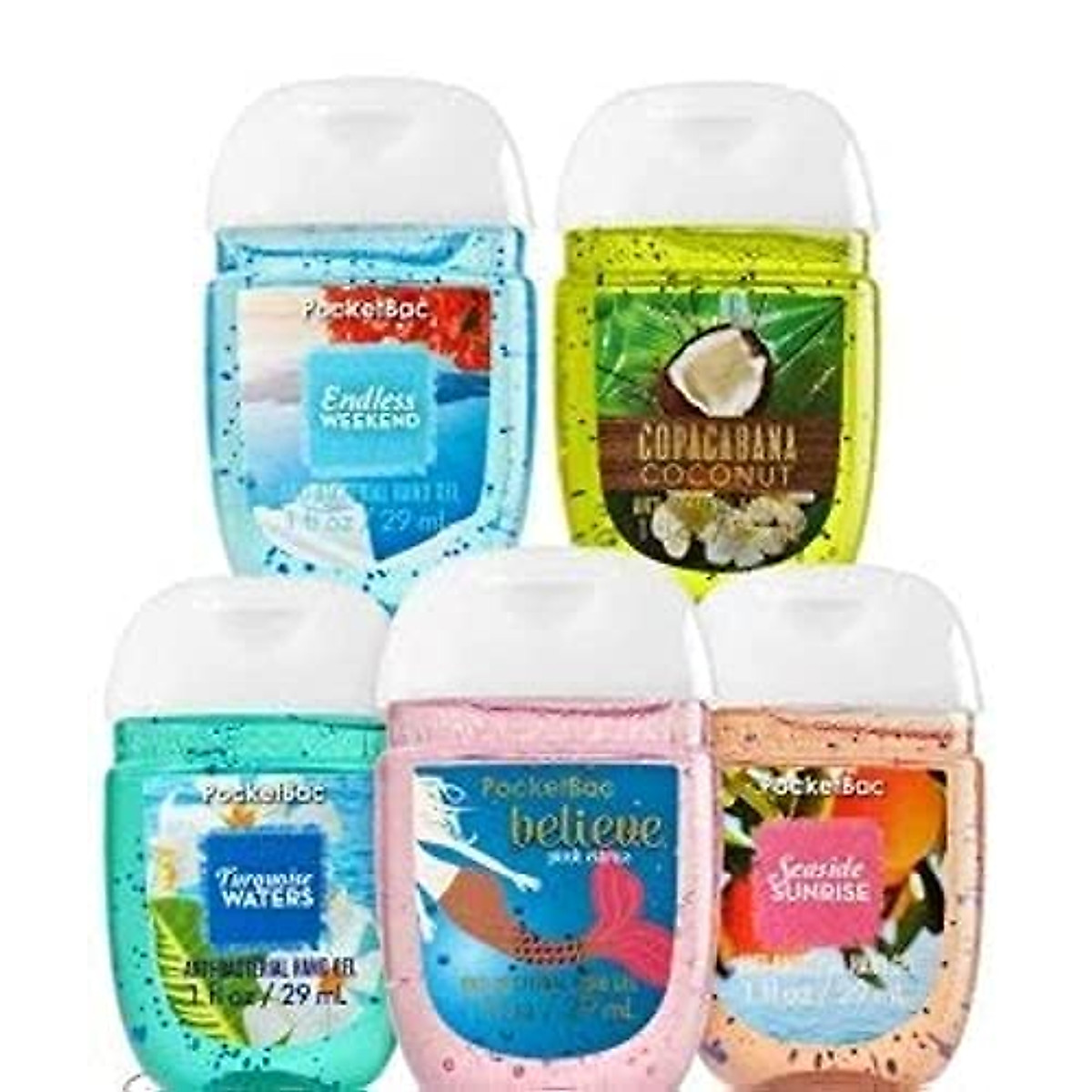 Bath and Body Works Anti-Bacterial Hand Gel 5-Pack PocketBac Sanitizers, Assorted Scents, 1 fl oz each