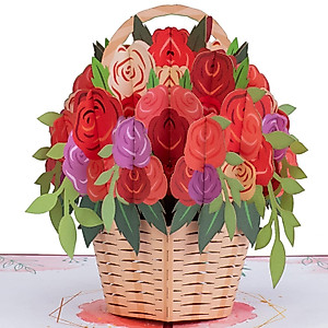 Paper Love Valentines Day Pop Up Card, 3D Love Basket - 5" x 7" Cover - Includes Envelope and Note Card