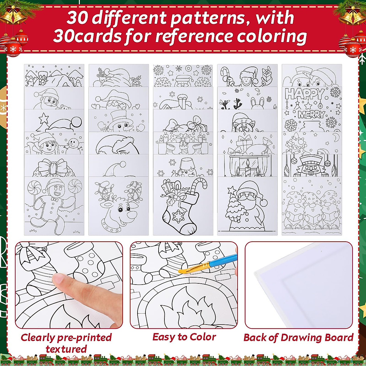 Tenceur 30 Pcs Pre Drawn Stretched Canvas 8 x 8 Inch Pre Drawn Canvas for Painting Coloring Canvas Preprinted Canvas to Paint for Adults Kids Party Favor DIY Art Supplies (Santa Claus)
