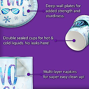 Two Cool Winter 2nd Birthday Party Supplies Set Plates Napkins Cups Tableware Kit for 16