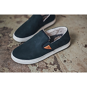 OLUKAI Pehuea Heu Women's Slip-On Sneakers, Genuine Shearling & Premium Waterproof Nubuck Leather, Cozy Slippers with Drop-In Heel Design, Lava Rock/Lava Rock, 9