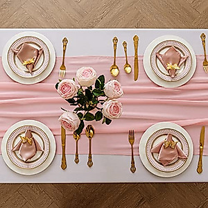 flohar 1Pack 10ft Chiffon Table Runner 29x120 Inch Sheer Romantic Table Runner for Wedding Birthday Party Bridal Shower Outdoor Decoration-Light Pink