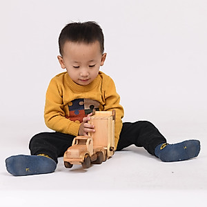 VINNY Wooden Truck Toys Car for Toddlers, Unpainted, Safe to Play, Handmade in Vietnam (Truck)